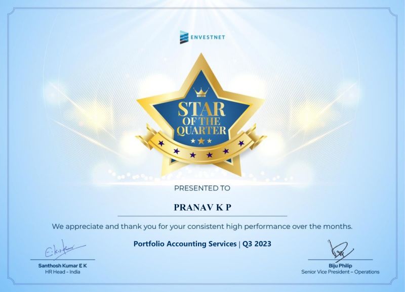 Pranav K P on LinkedIn: Delighted to receive Star of the Quarter Award ... Pranav K P on LinkedIn: Delighted to receive Star of the Quarter Award ...