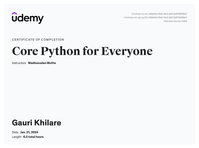 Gauri Khilare on LinkedIn: completed python programming Gauri Khilare on LinkedIn: completed python programming