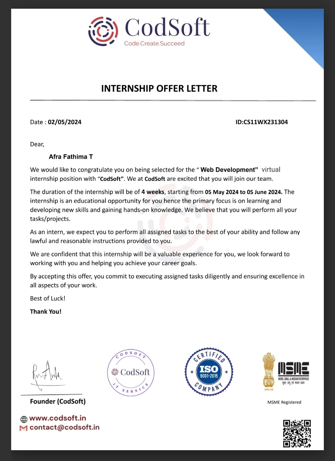 Afra Fathima T on LinkedIn: #internship #webdevelopment #codsoft Afra Fathima T on LinkedIn: #internship #webdevelopment #codsoft