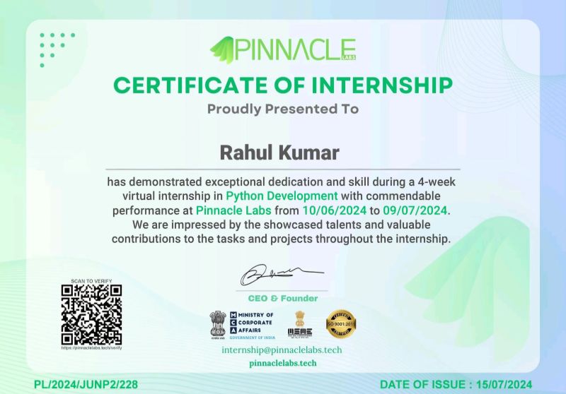 Rahul Kumar on LinkedIn: #pythonprogramming #internshipcompletaion # ... Rahul Kumar on LinkedIn: #pythonprogramming #internshipcompletaion # ...