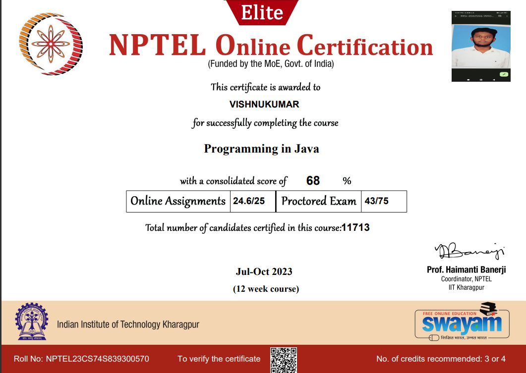 Vishnu Kumar on LinkedIn: #nptel #java Vishnu Kumar on LinkedIn: #nptel #java