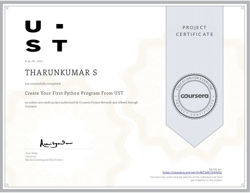 Tharun Kumar.S on LinkedIn: #python #coursera #ust #coding # ... Tharun Kumar.S on LinkedIn: #python #coursera #ust #coding # ...