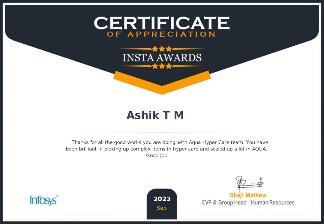 Ashik Tm on LinkedIn: #infosys Ashik Tm on LinkedIn: #infosys
