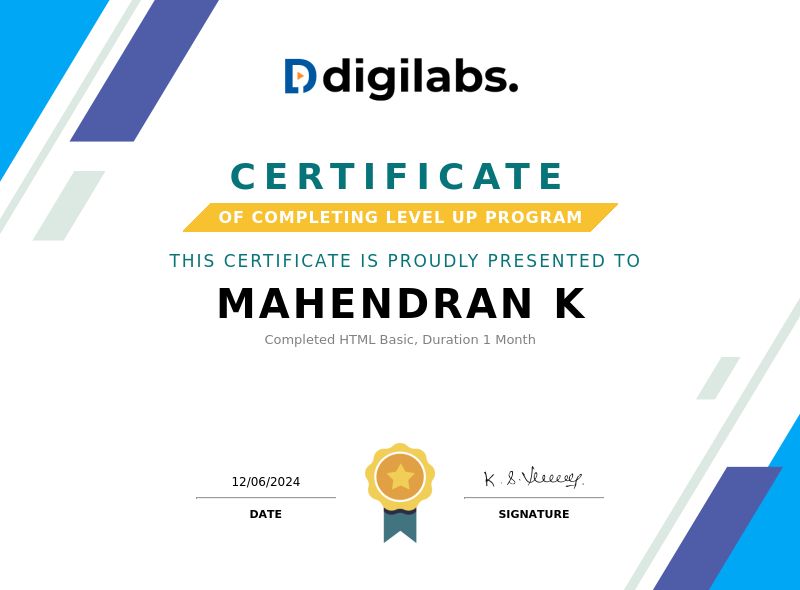 Mahendran K on LinkedIn: I have completed my online course About HTML ... Mahendran K on LinkedIn: I have completed my online course About HTML ...