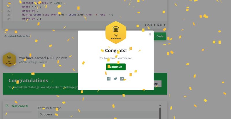 I earned a Gold Badge for Sql on HackerRank! Learn 5 key learnings 📖 ... I earned a Gold Badge for Sql on HackerRank! Learn 5 key learnings 📖 ...