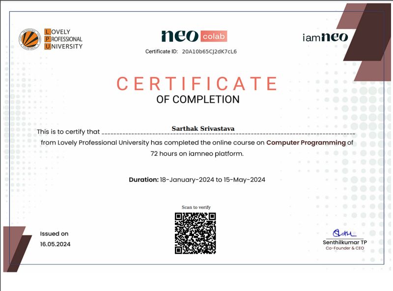 Sarthak Srivastava on LinkedIn: #cprogramming #neocolabcertificate # ... Sarthak Srivastava on LinkedIn: #cprogramming #neocolabcertificate # ...