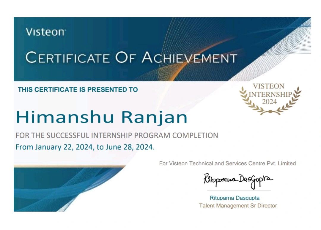Himanshu Ranjan on LinkedIn: #visteon #sde #internship Himanshu Ranjan on LinkedIn: #visteon #sde #internship
