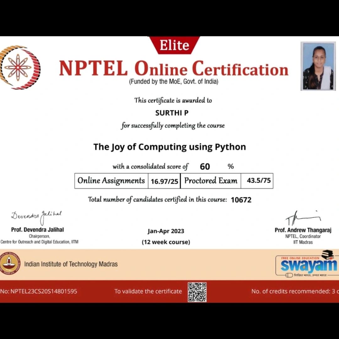 Shruthi Pamjula on LinkedIn: Done with nptel long back... Shruthi Pamjula on LinkedIn: Done with nptel long back...
