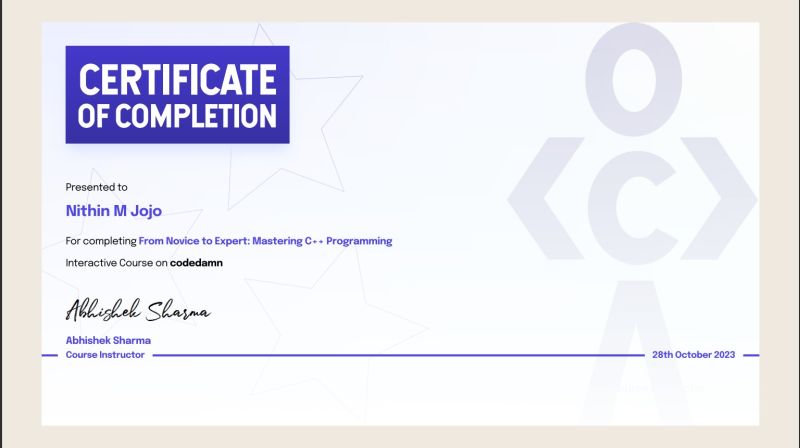 Nithin M Jojo on LinkedIn: #cplusplus #certification # ... Nithin M Jojo on LinkedIn: #cplusplus #certification # ...