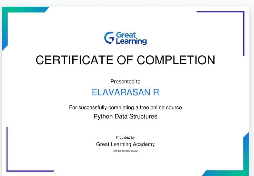 ELAVARASAN R on LinkedIn: Proficient in Python and skilled in ... ELAVARASAN R on LinkedIn: Proficient in Python and skilled in ...