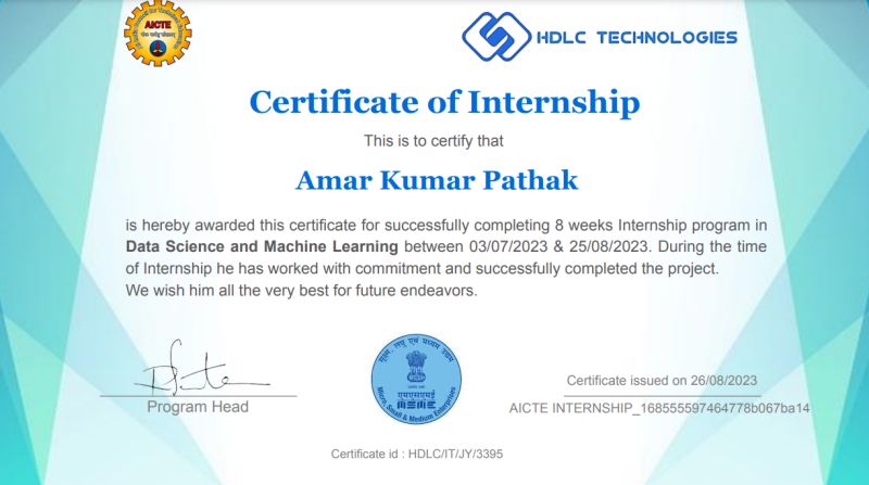 Amar Kumar Pathak on LinkedIn: #datascienceinternship #machinelearnig Amar Kumar Pathak on LinkedIn: #datascienceinternship #machinelearnig