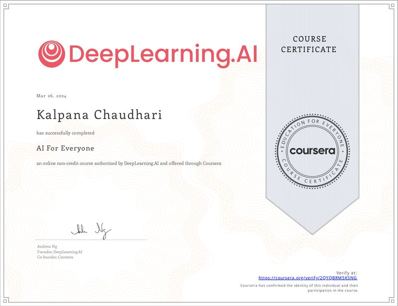 Kalpana Chaudhari on LinkedIn: DeepLearning: AI for Everyone 🎉 Kalpana Chaudhari on LinkedIn: DeepLearning: AI for Everyone 🎉