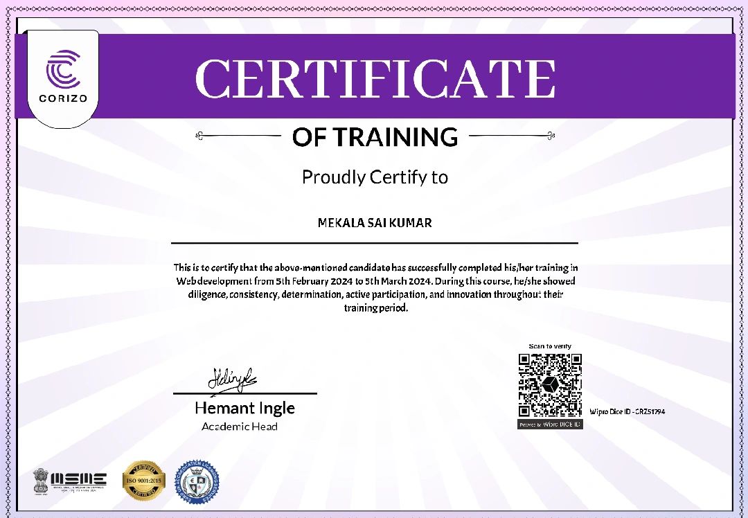 Sai kumar Mekala on LinkedIn: #web #corizo #course Sai kumar Mekala on LinkedIn: #web #corizo #course