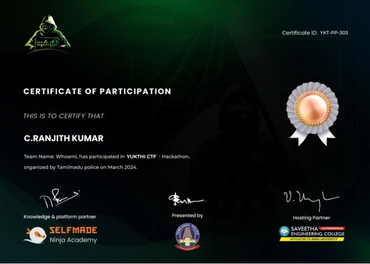 Coding Ranjith on LinkedIn: Participated in YUKTHI CTF event organized ... Coding Ranjith on LinkedIn: Participated in YUKTHI CTF event organized ...