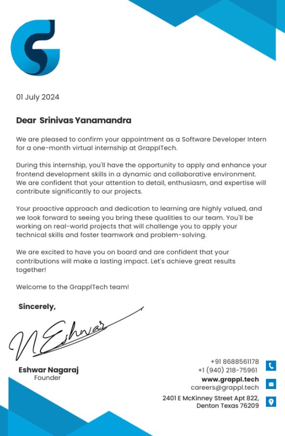 Srinivas Yanamandra on LinkedIn: #grappltech #internship # ... Srinivas Yanamandra on LinkedIn: #grappltech #internship # ...