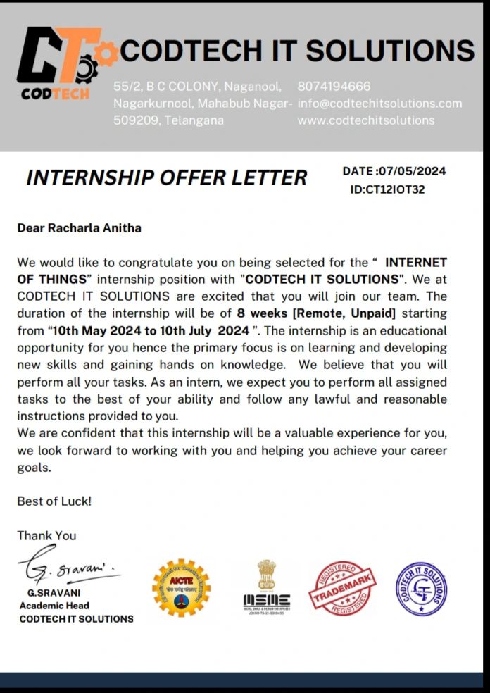 Racharla Anitha on LinkedIn: #codtechitsolutions #internship Racharla Anitha on LinkedIn: #codtechitsolutions #internship
