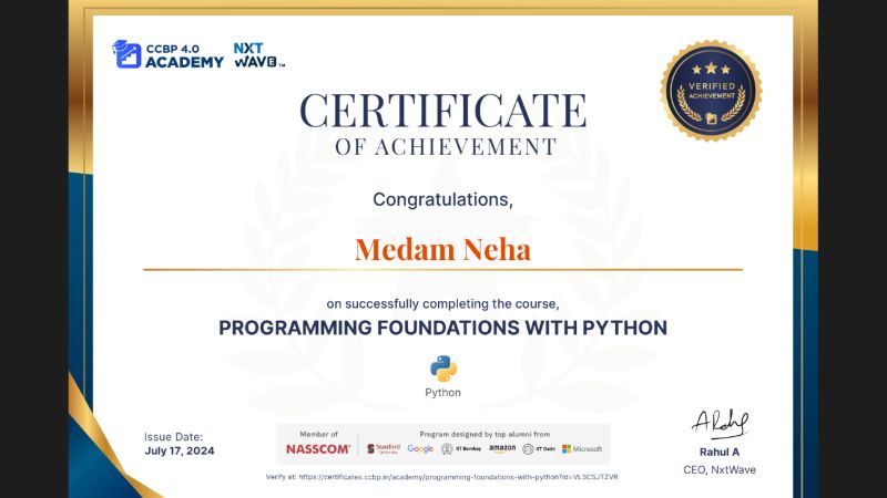NEHA MEDAM on LinkedIn: #nxtwave #pythonprogramming #ccbp NEHA MEDAM on LinkedIn: #nxtwave #pythonprogramming #ccbp