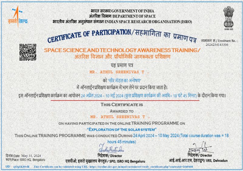 ATHUL SREENIVAS T on LinkedIn: #isro #startprogram #spacescience # ... ATHUL SREENIVAS T on LinkedIn: #isro #startprogram #spacescience # ...