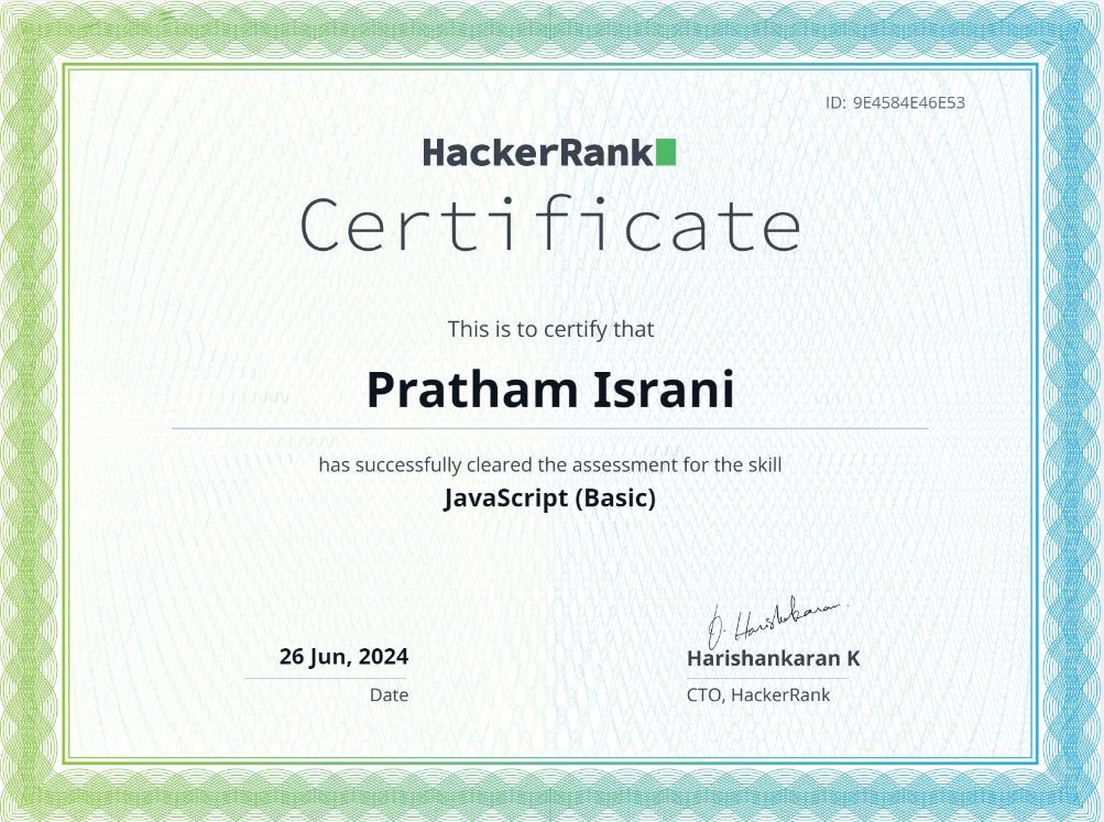 Pratham Israni on LinkedIn: #javascript #coding #hackerrank # ... Pratham Israni on LinkedIn: #javascript #coding #hackerrank # ...