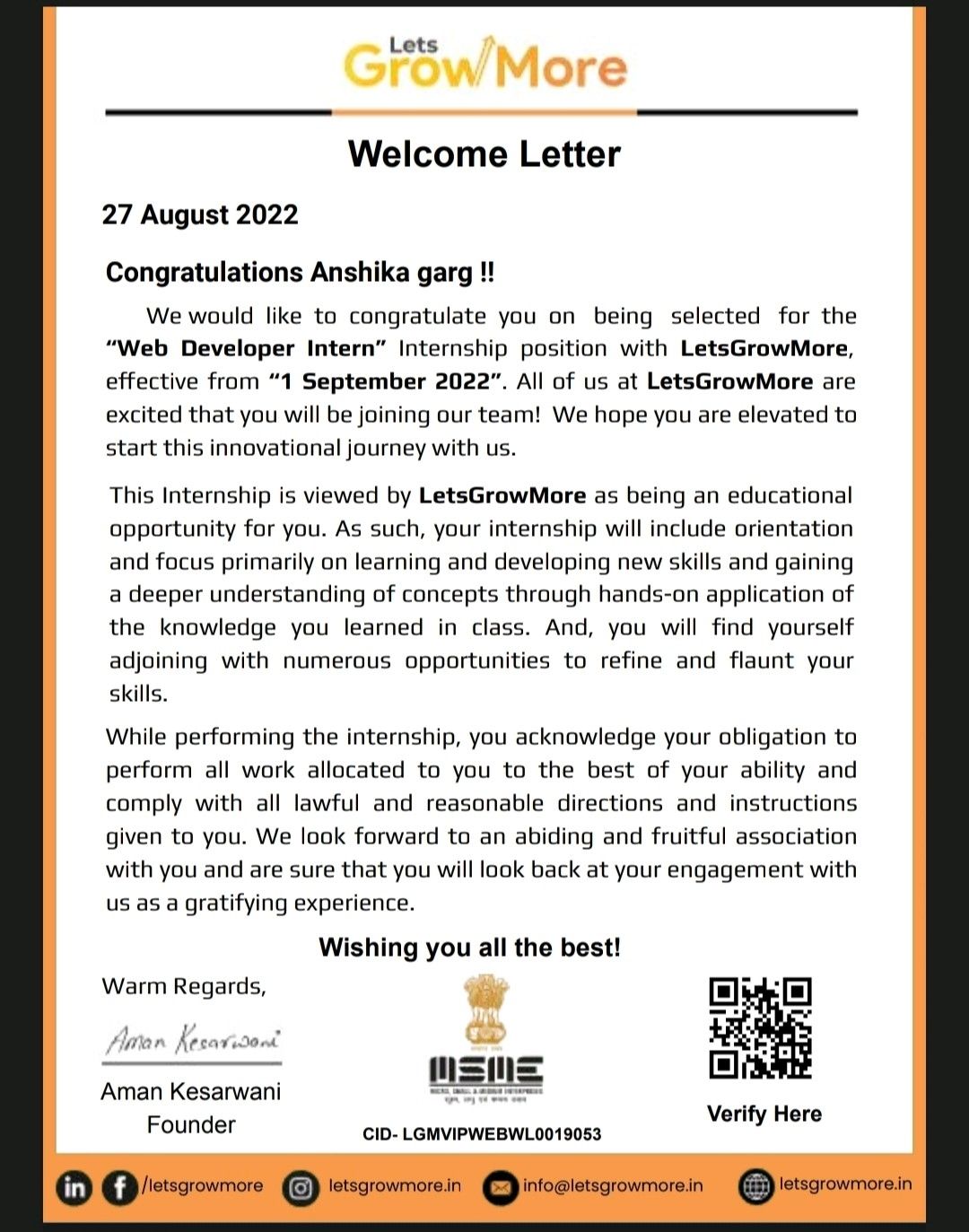 Anshika Garg on LinkedIn: My first opportunity 😊 Anshika Garg on LinkedIn: My first opportunity 😊