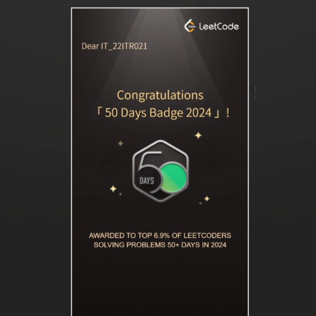 Dharsini Jagadeesan on LinkedIn: #leetcode #achievement #coding Dharsini Jagadeesan on LinkedIn: #leetcode #achievement #coding