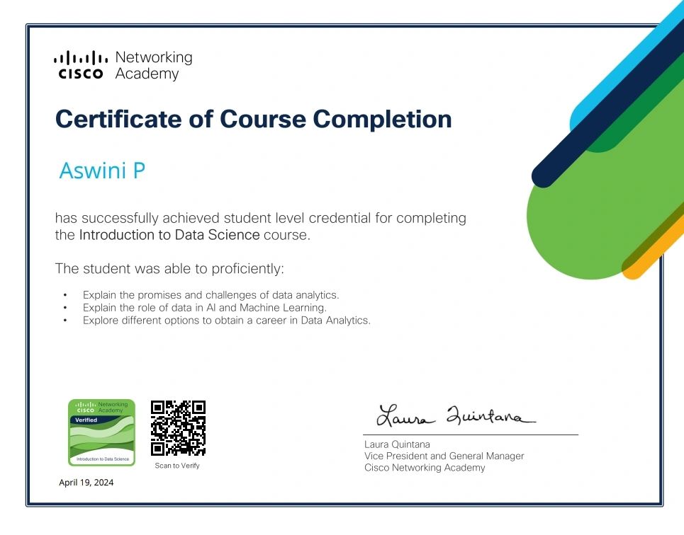 Aswini P on LinkedIn: #cisco #datascience Aswini P on LinkedIn: #cisco #datascience