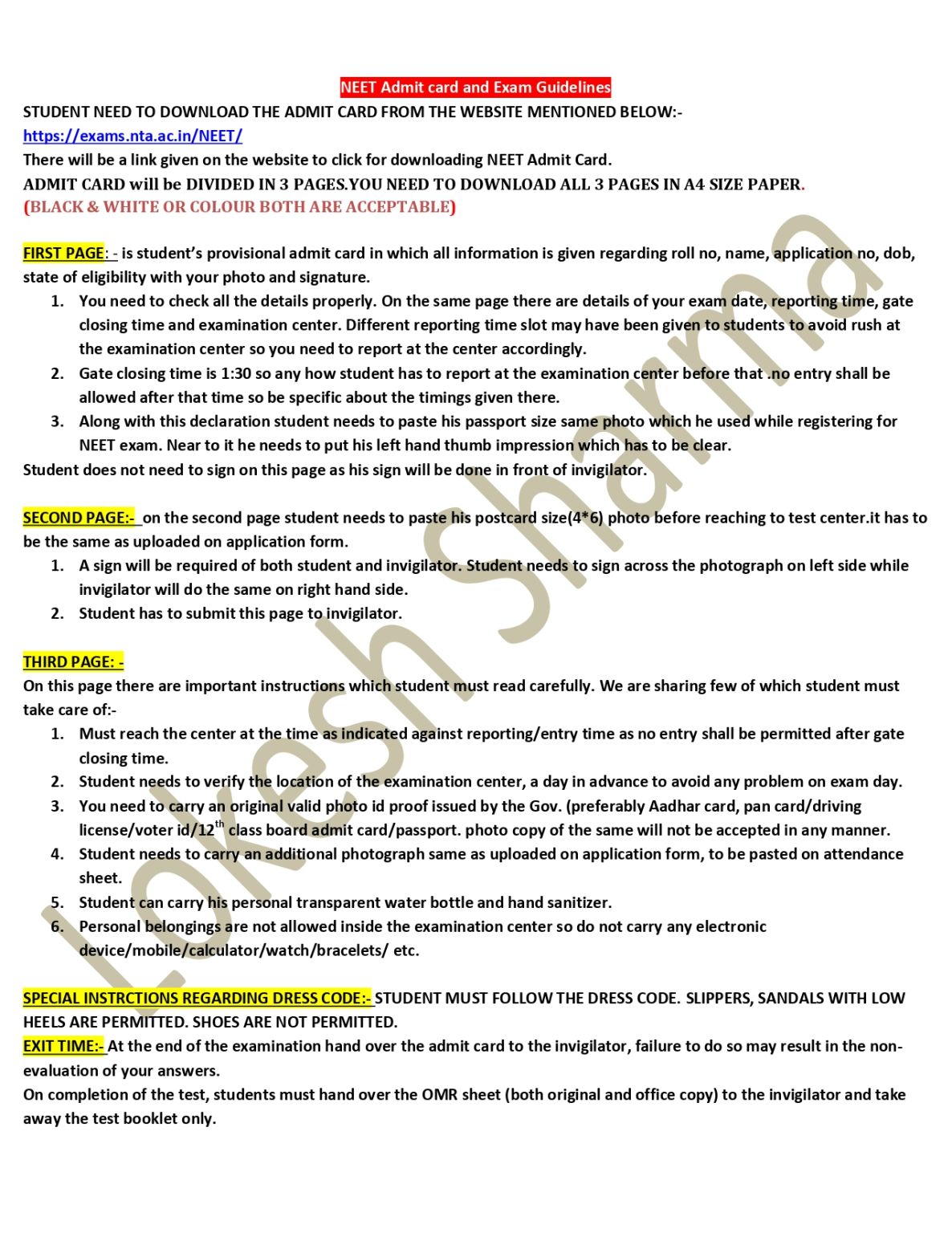 LOKESH SHARMA on LinkedIn: NEET Admit card and Exam Guidelines LOKESH SHARMA on LinkedIn: NEET Admit card and Exam Guidelines