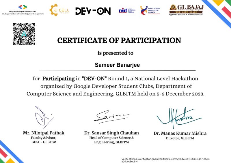 Attended Dev-On Hackathon by GLBITM | Sameer Banarjee posted on the ... Attended Dev-On Hackathon by GLBITM | Sameer Banarjee posted on the ...