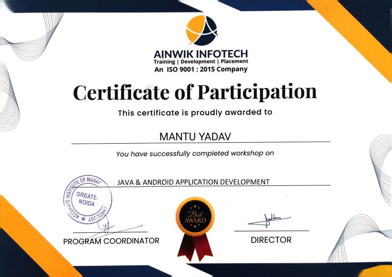 Mantu Yadav on LinkedIn: OOPS Java Certificate 😇😇 Mantu Yadav on LinkedIn: OOPS Java Certificate 😇😇