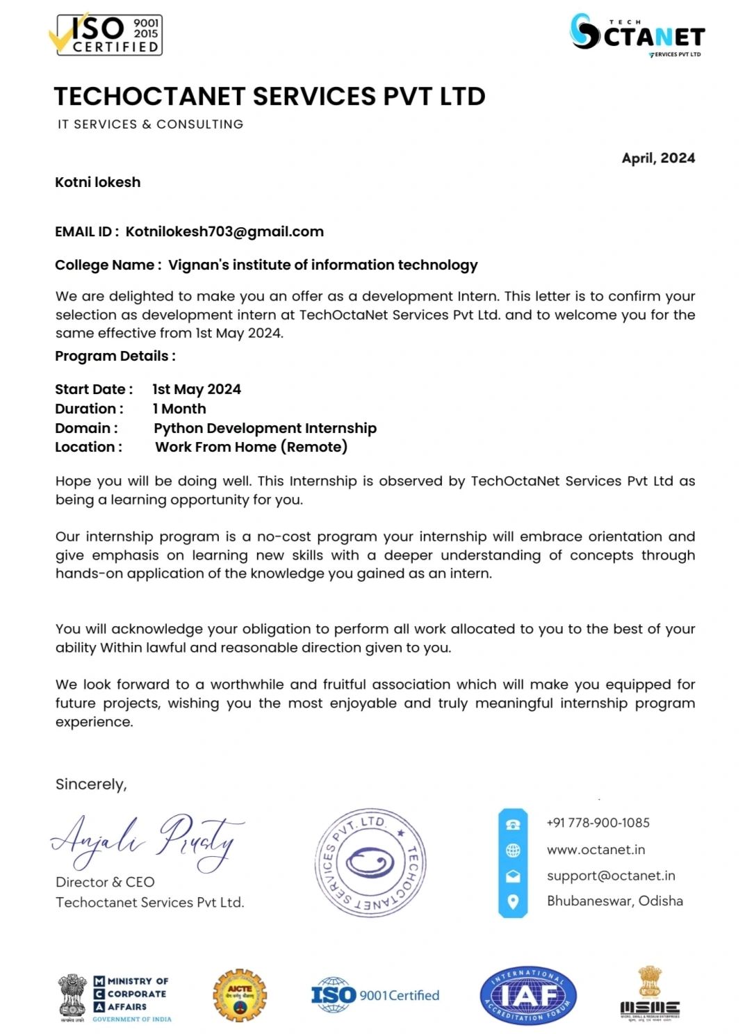 Kotni Lokesh on LinkedIn: #internship #python Kotni Lokesh on LinkedIn: #internship #python