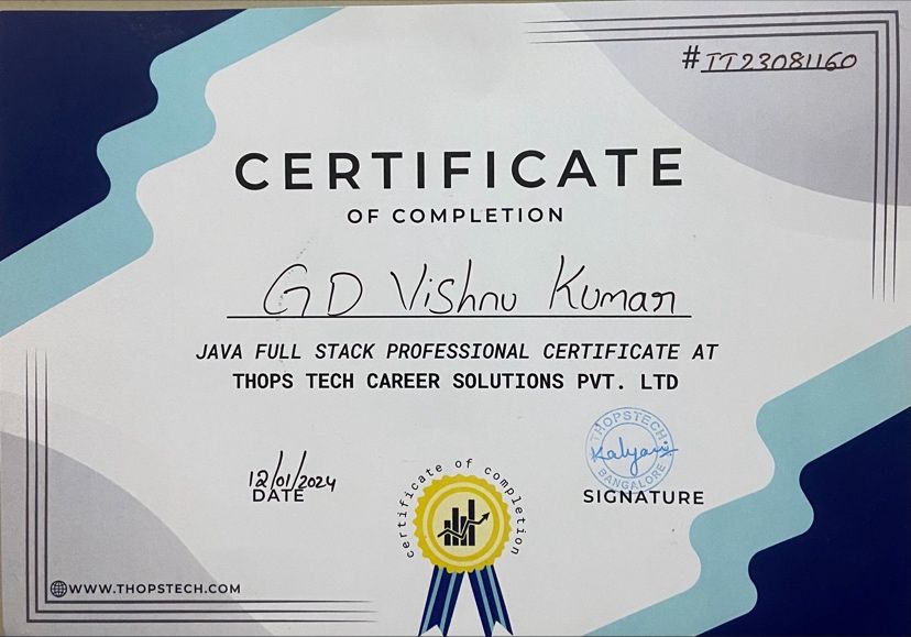 VISHNU KUMAR GD on LinkedIn: #java #fullstack #newskills VISHNU KUMAR GD on LinkedIn: #java #fullstack #newskills