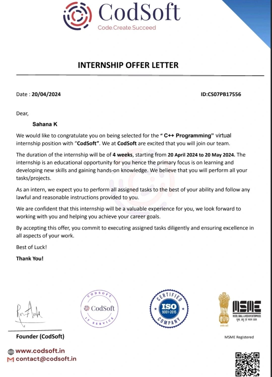Sahana K on LinkedIn: #codsoft #internship Sahana K on LinkedIn: #codsoft #internship
