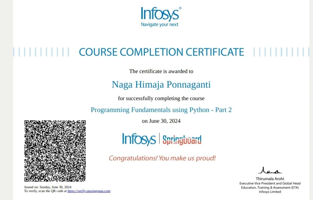 Ponnaganti Naga himaja on LinkedIn: Successfully completed Programming ... Ponnaganti Naga himaja on LinkedIn: Successfully completed Programming ...