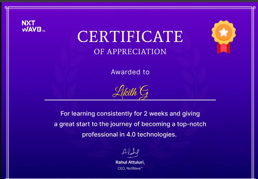 Likith G on LinkedIn: #coding #programming #ccbp #ccbpian #nxtwaveacademy Likith G on LinkedIn: #coding #programming #ccbp #ccbpian #nxtwaveacademy