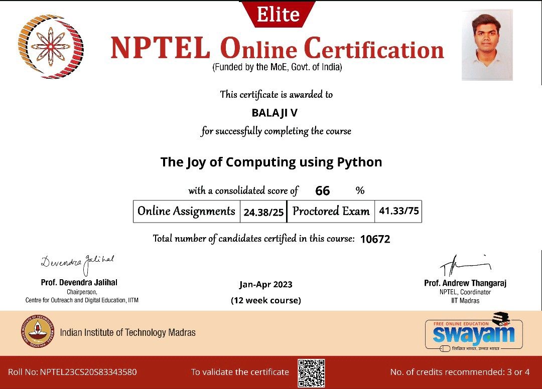 Balaji V on LinkedIn: #pythonprogramming #nptel #pythoncoding Balaji V on LinkedIn: #pythonprogramming #nptel #pythoncoding