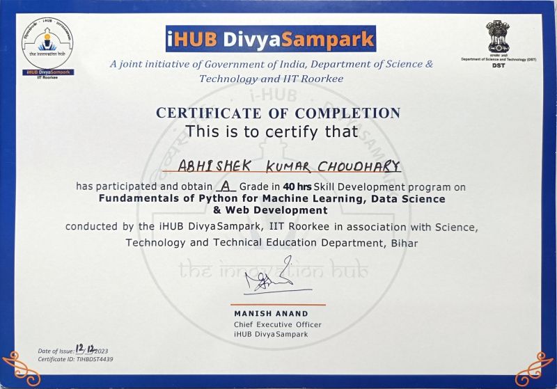 Completed Python Skill Development Program at iHUB DivyaSampark @ IIT ... Completed Python Skill Development Program at iHUB DivyaSampark @ IIT ...