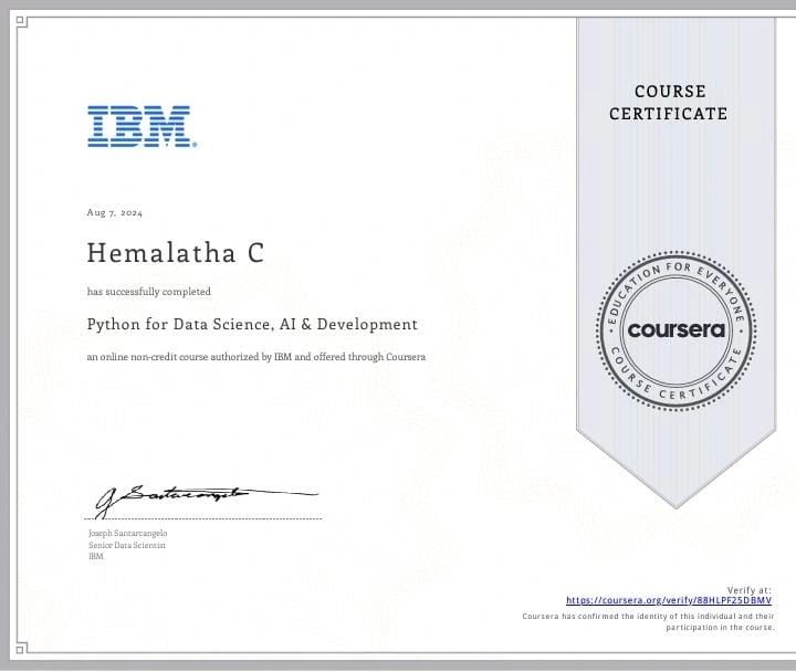 Hemalatha C on LinkedIn: #python #datascience #ai #ibm | 16 comments Hemalatha C on LinkedIn: #python #datascience #ai #ibm | 16 comments