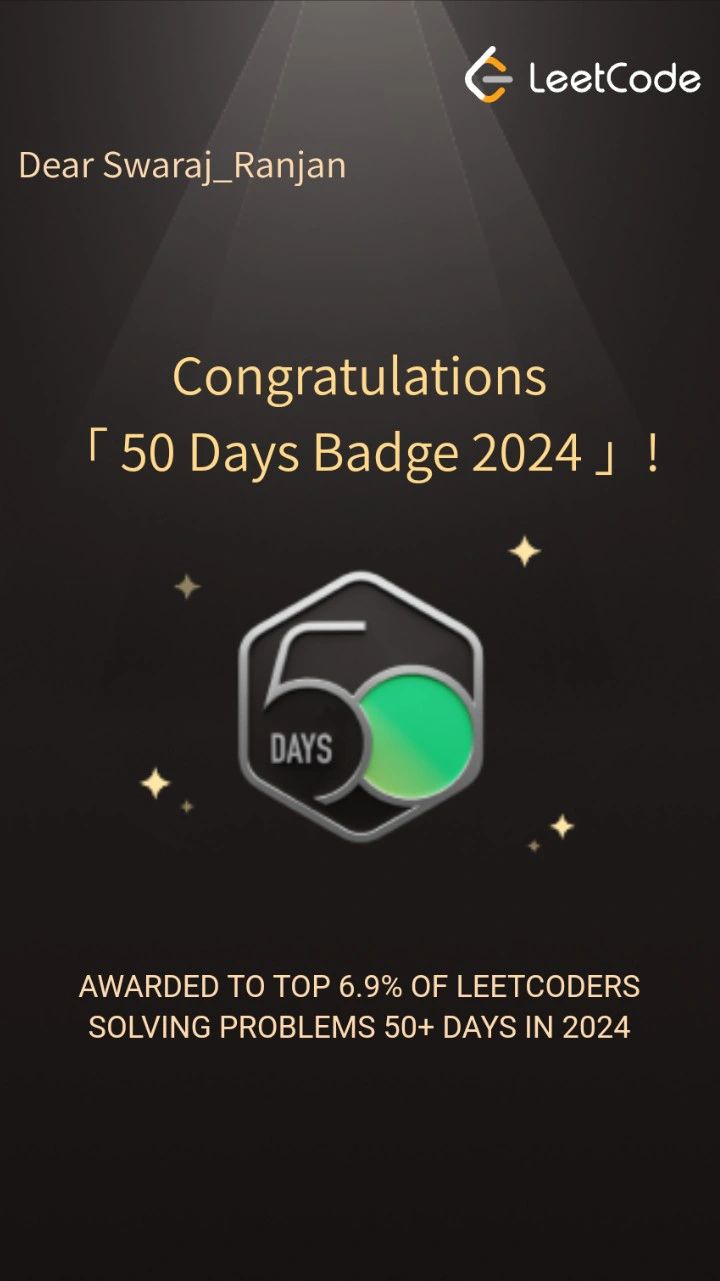 Swaraj Ranjan on LinkedIn: #leetcode #codingmilestone ... Swaraj Ranjan on LinkedIn: #leetcode #codingmilestone ...