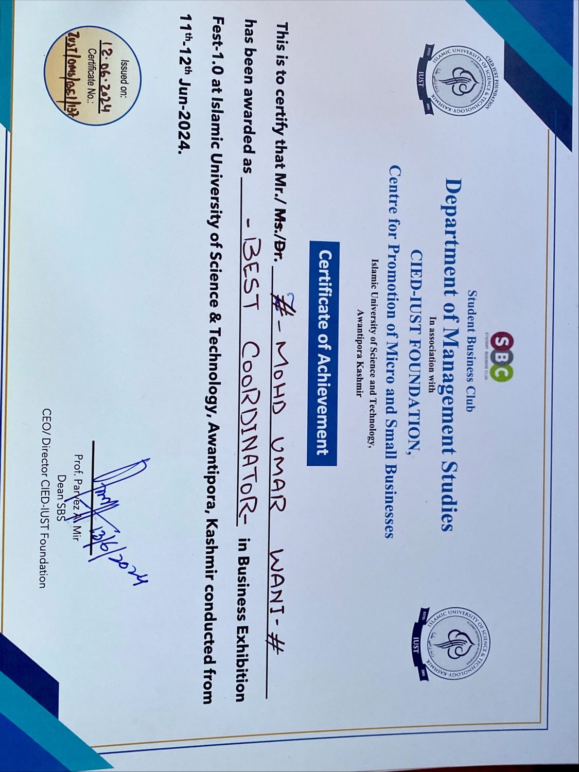 MOHD UMAR WANI on LinkedIn: Happy to share that, I have achieved BEST ... MOHD UMAR WANI on LinkedIn: Happy to share that, I have achieved BEST ...