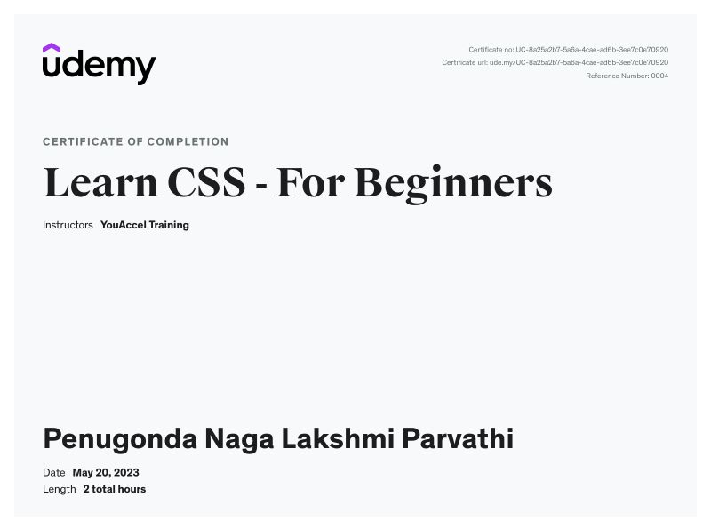 PENUGONDA NAGA LAKSHMI PARVATHI on LinkedIn: #udemy #css PENUGONDA NAGA LAKSHMI PARVATHI on LinkedIn: #udemy #css