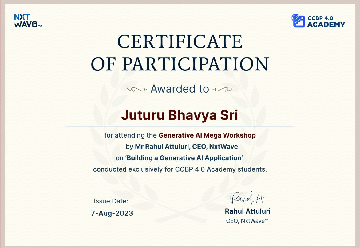 JUTURU BHAVYA SRI on LinkedIn: #nxtwaveccbp #nxtwave #certificate # ... JUTURU BHAVYA SRI on LinkedIn: #nxtwaveccbp #nxtwave #certificate # ...