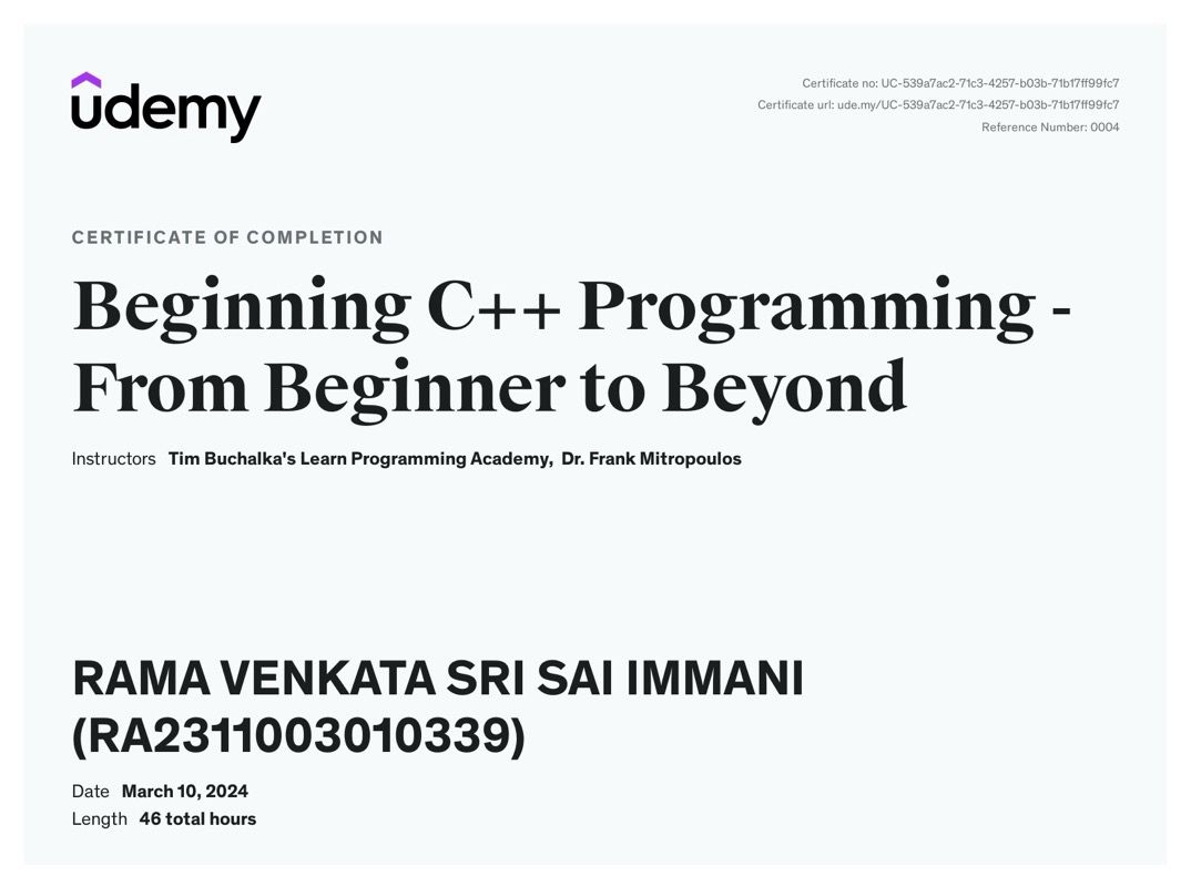 IMMANI RAMA VENKATA SRI SAI on LinkedIn: #cpp #programming #udemy # ... IMMANI RAMA VENKATA SRI SAI on LinkedIn: #cpp #programming #udemy # ...