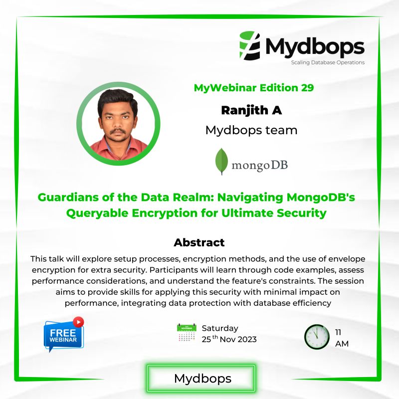 Mydbops MyWebinar: Queryable Encryption | Mydbops posted on the topic ... Mydbops MyWebinar: Queryable Encryption | Mydbops posted on the topic ...