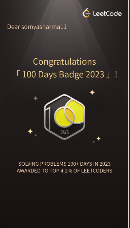 Somya Sharma on LinkedIn: #100daysofcode #leetcode #codingmilestone Somya Sharma on LinkedIn: #100daysofcode #leetcode #codingmilestone