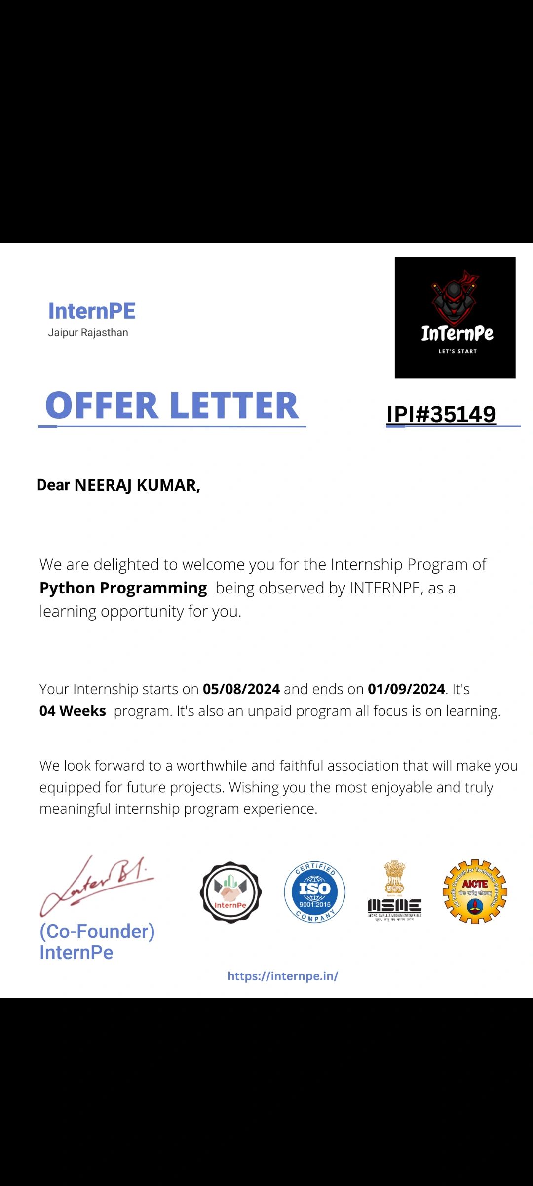 Neeraj Kumar on LinkedIn: #internpe Neeraj Kumar on LinkedIn: #internpe