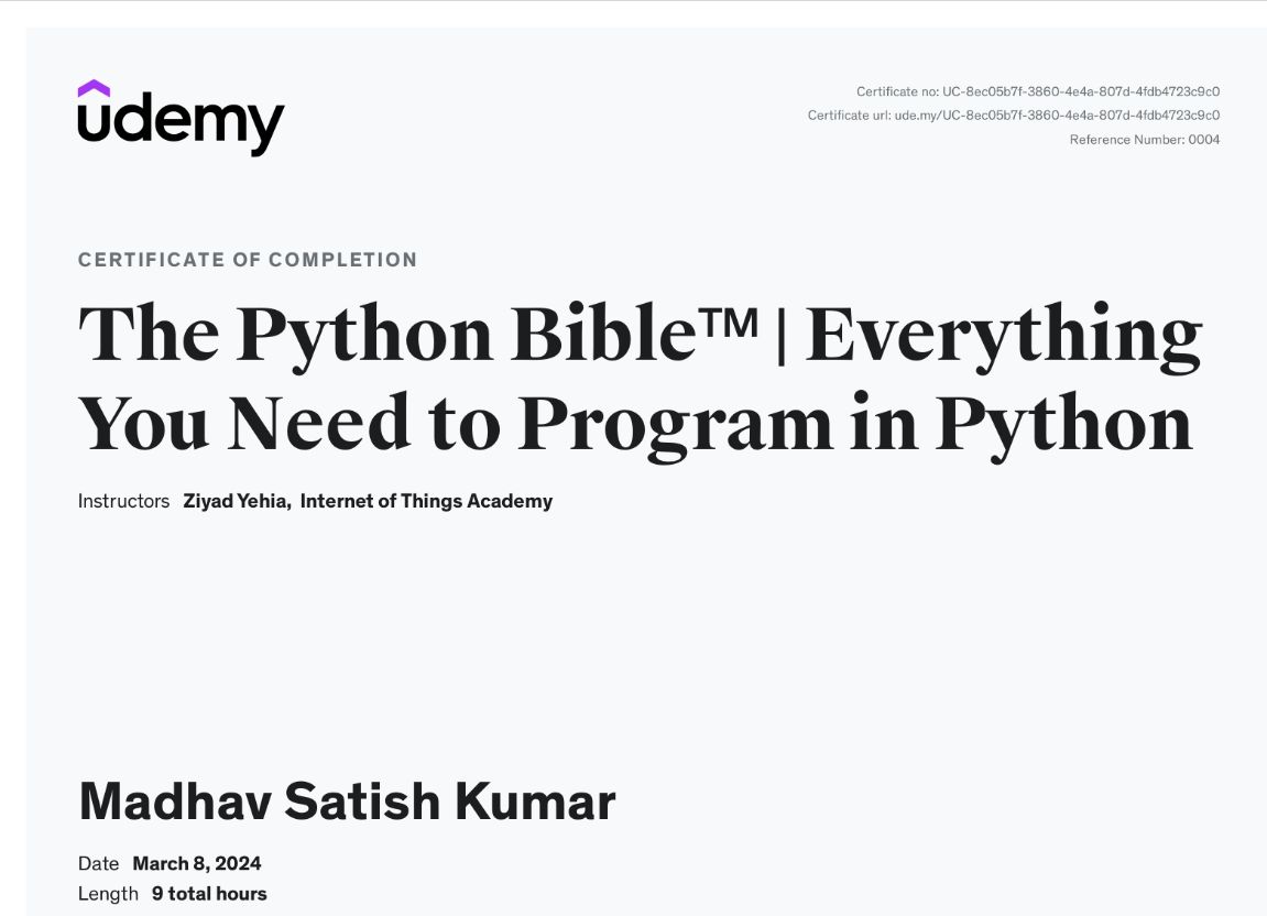 Madhav Satish Kumar on LinkedIn: #python #udemy #programming Madhav Satish Kumar on LinkedIn: #python #udemy #programming
