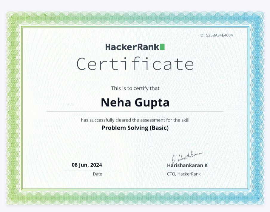Neha Gupta on LinkedIn: #techskills #hackerrank #coding Neha Gupta on LinkedIn: #techskills #hackerrank #coding