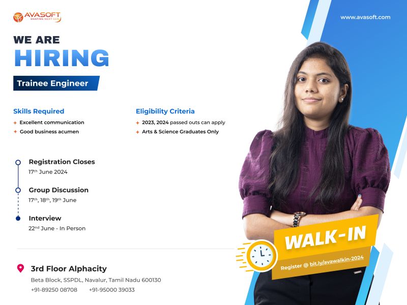 Career @ AVASOFT on LinkedIn: #career #traineeengineer #walkin #hiring ... Career @ AVASOFT on LinkedIn: #career #traineeengineer #walkin #hiring ...