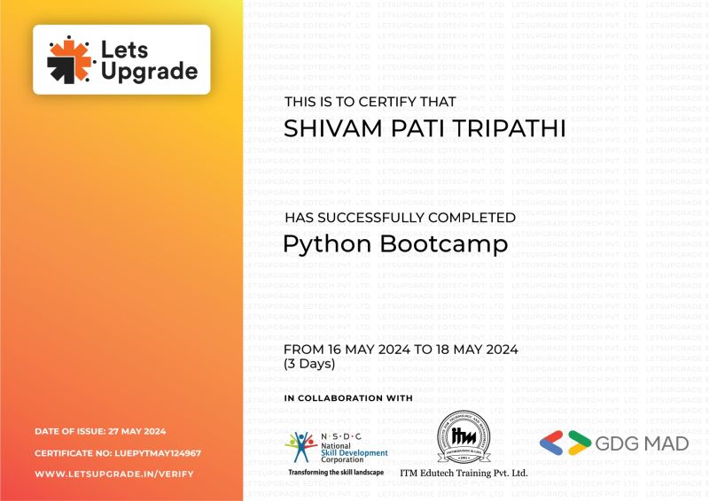 Shivam Tripathi on LinkedIn: #python #bootcamp #learningjourney # ... Shivam Tripathi on LinkedIn: #python #bootcamp #learningjourney # ...