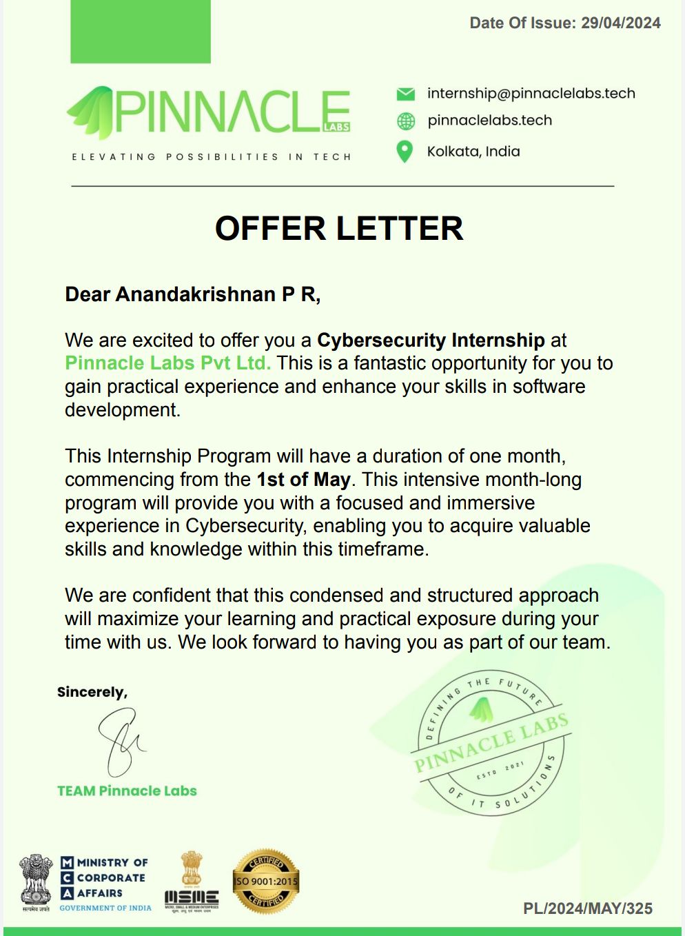 Anandakrishnan P R on LinkedIn: #pinnaclelabs #internship2024 Anandakrishnan P R on LinkedIn: #pinnaclelabs #internship2024